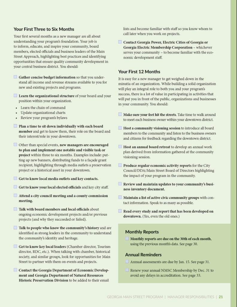 New Manager Checklist - Georgia Mainstreet